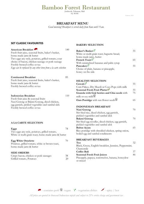 Breakfast - Bamboo Forest Restaurant by WHM - Waka Hotel and Resorts