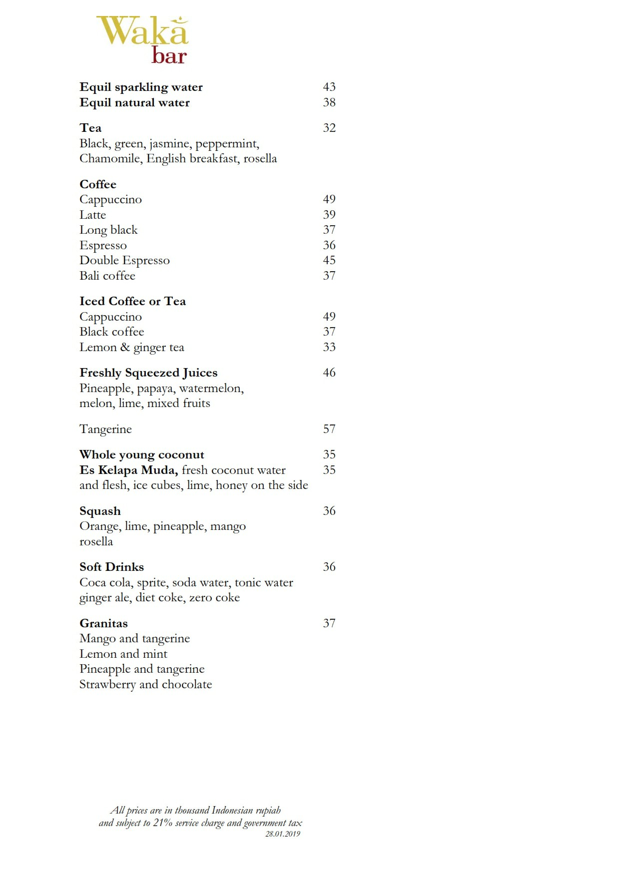 Beverage Menu - WakaGangga Boutique Resort - Waka Hotel & Resorts
