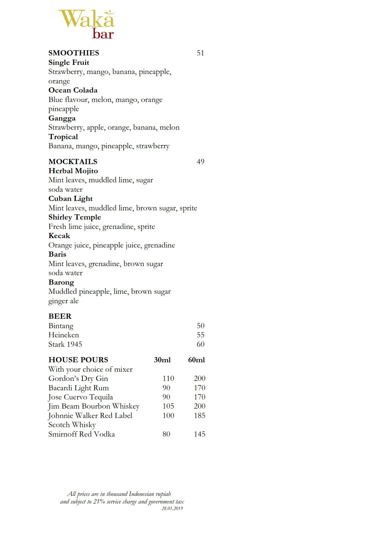 Beverage Menu - WakaGangga Boutique Resort - Waka Hotel & Resorts