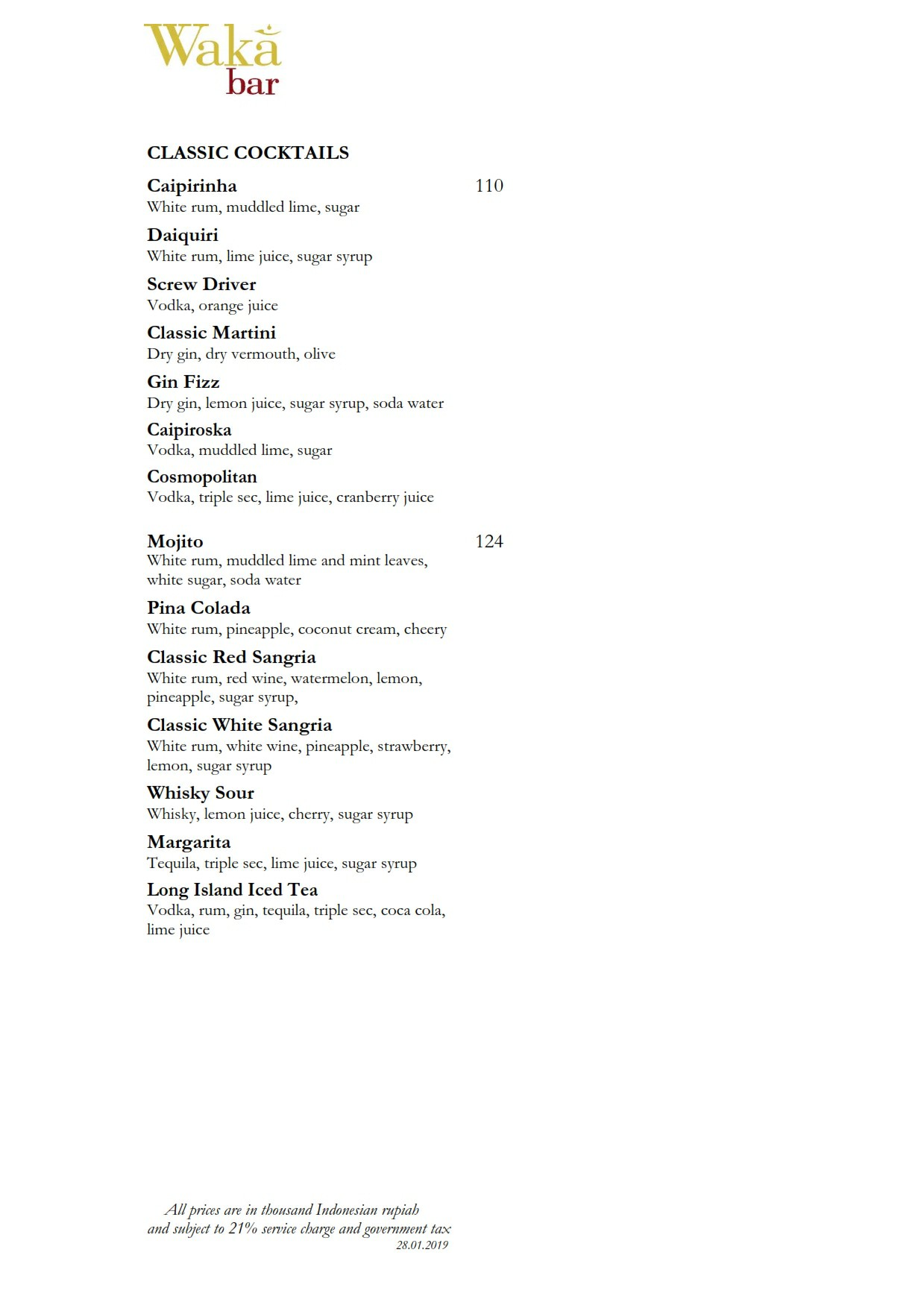 Beverage Menu - WakaGangga Boutique Resort - Waka Hotel & Resorts