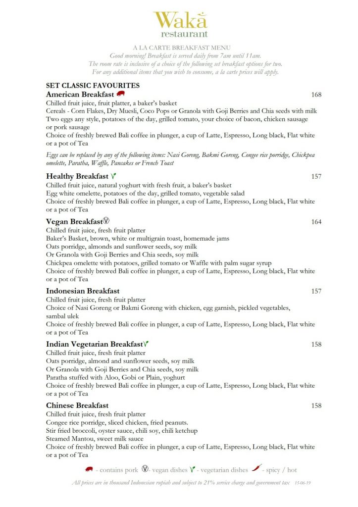 Breakfast Menu - WakaGangga Boutique Resort - Waka Hotel & Resorts